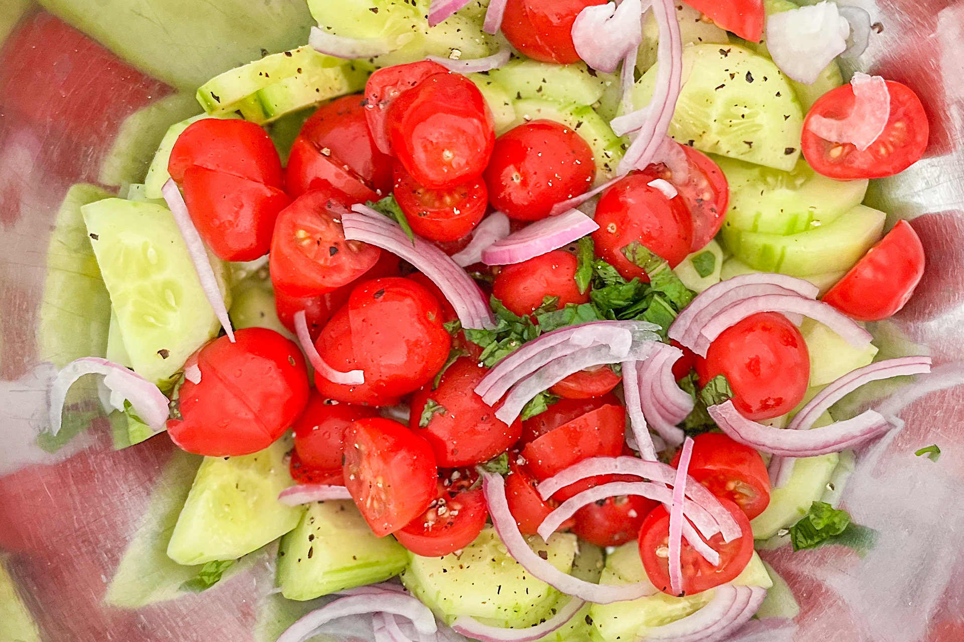 CUCUMBER TOMATO SALAD WITH MINT - The Tasty Chapter